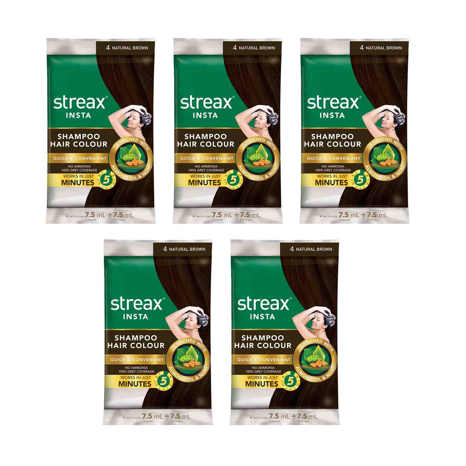 Streax Insta Shampoo Hair colour Natural Brown Pack of 5