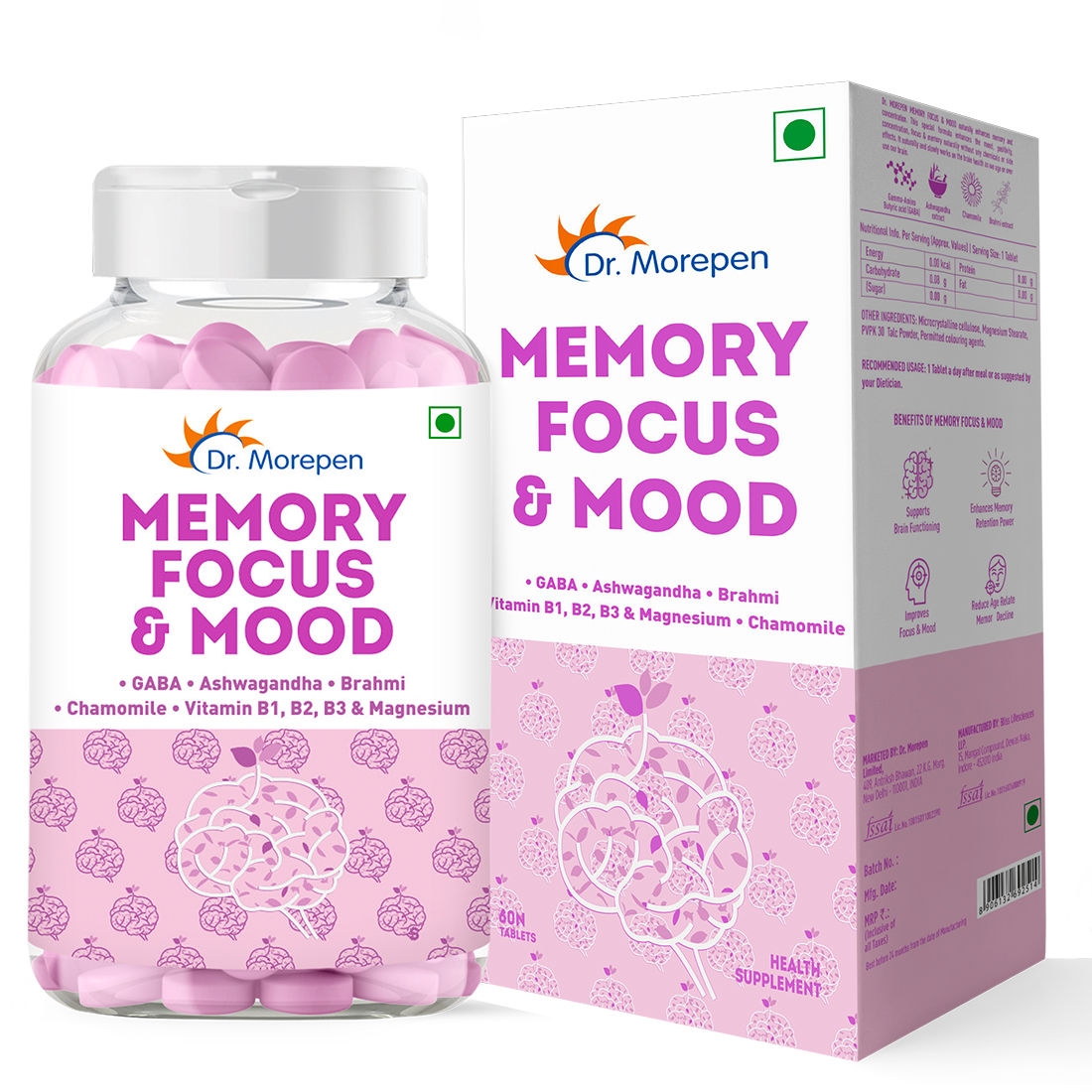 DR. MOREPEN Memory, Focus & Mood Tablets For Brain Health - 60 Veg Tablets