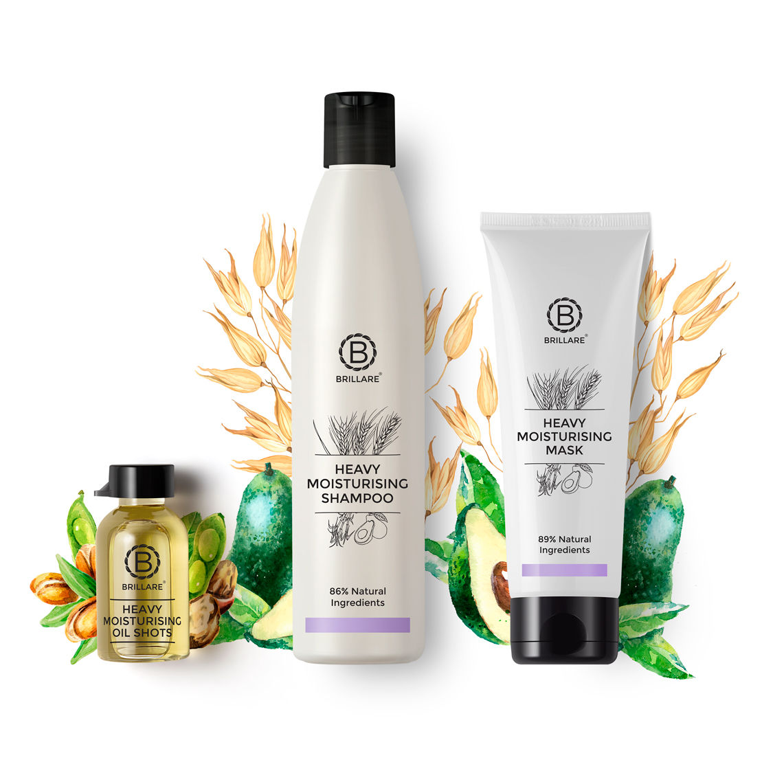 Brillare Heavy Moisturising Shampoo, Conditioner & Oil Shots Combo