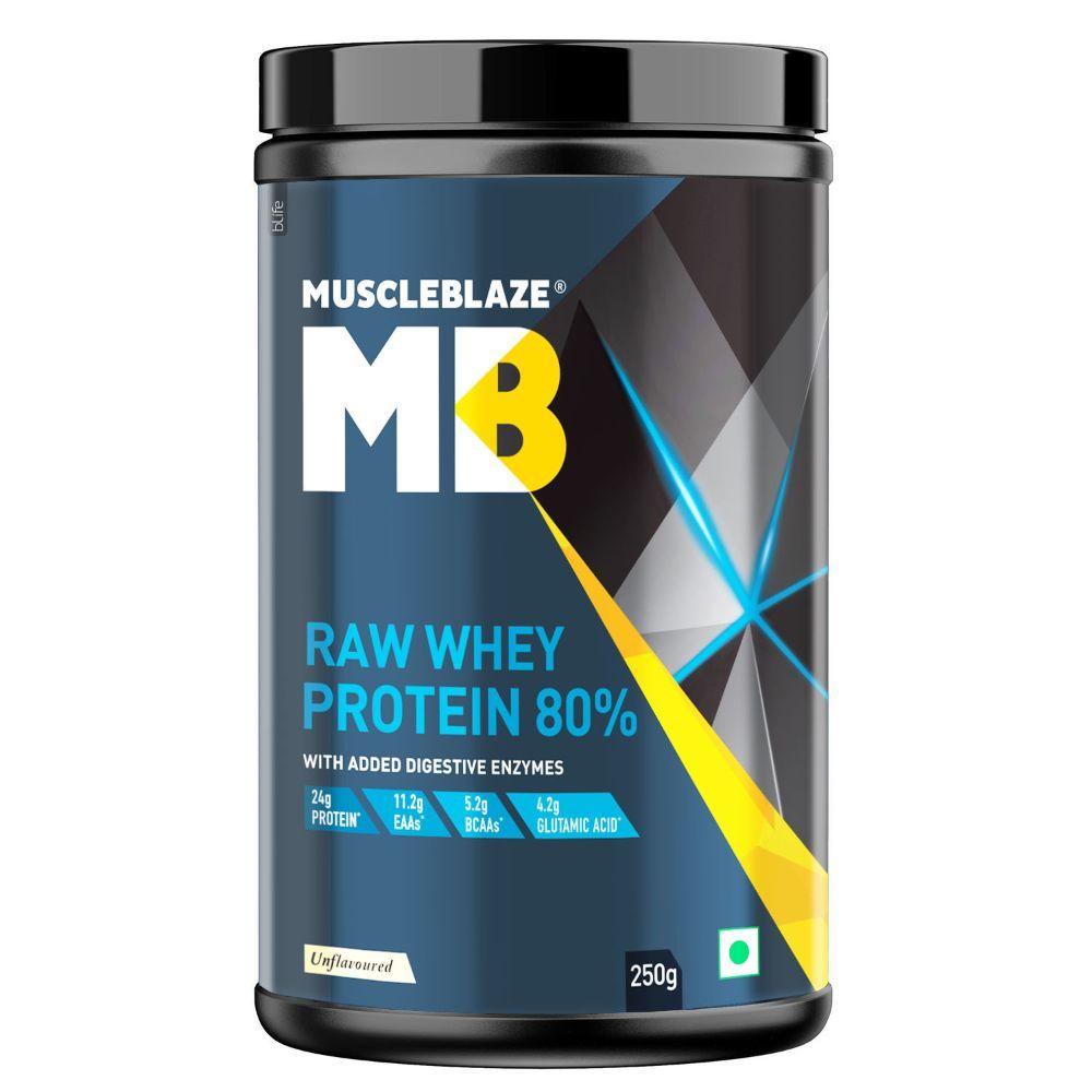 MuscleBlaze Raw Whey Protein Concentrate 80% (Unflavoured, 250 g)