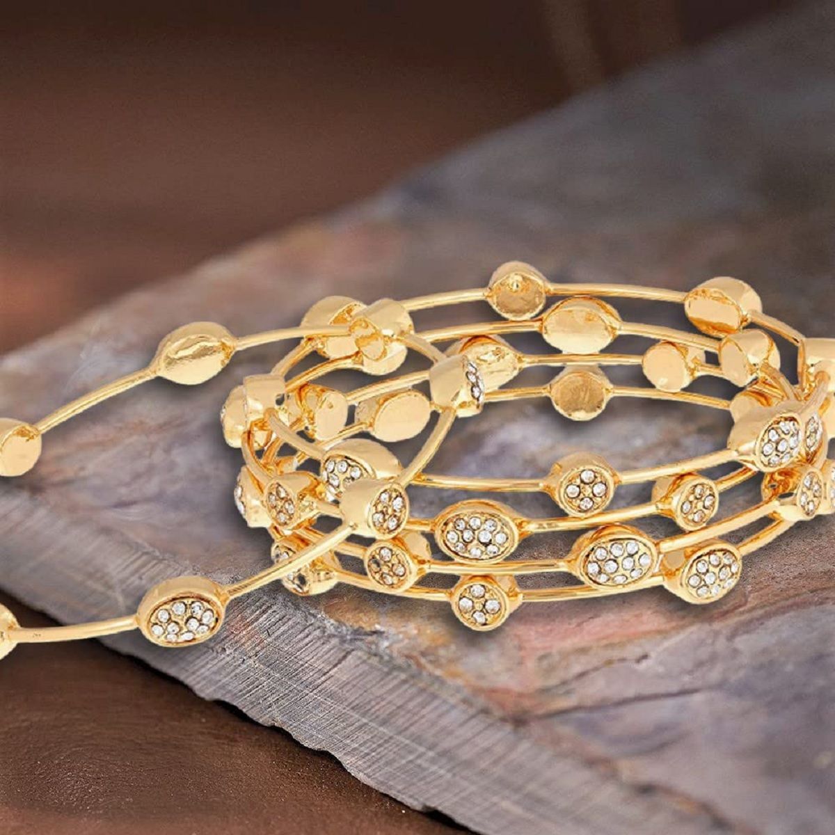 Estele Gold Plated Oval Shaped Bangle Bracelet for Girls and Women