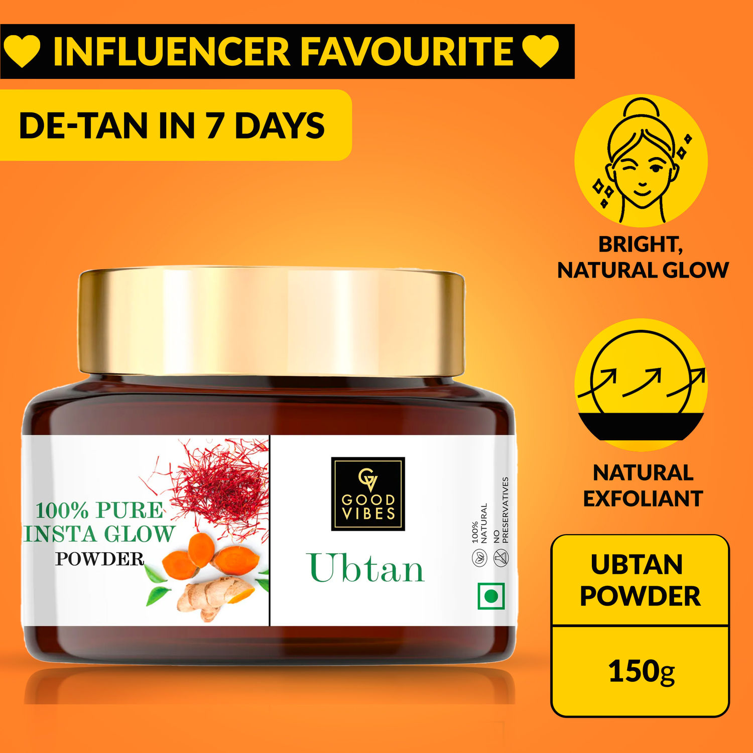 Good Vibes 100% Pure Insta Glow Powder - Ubtan (150g)