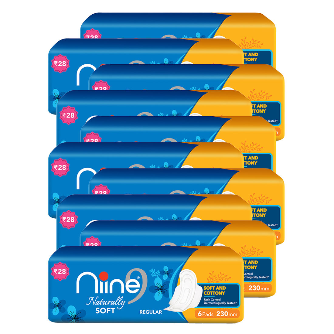 Niine Naturally Soft Regular Sanitary Pads for women, (Pack of 10), 60 ...