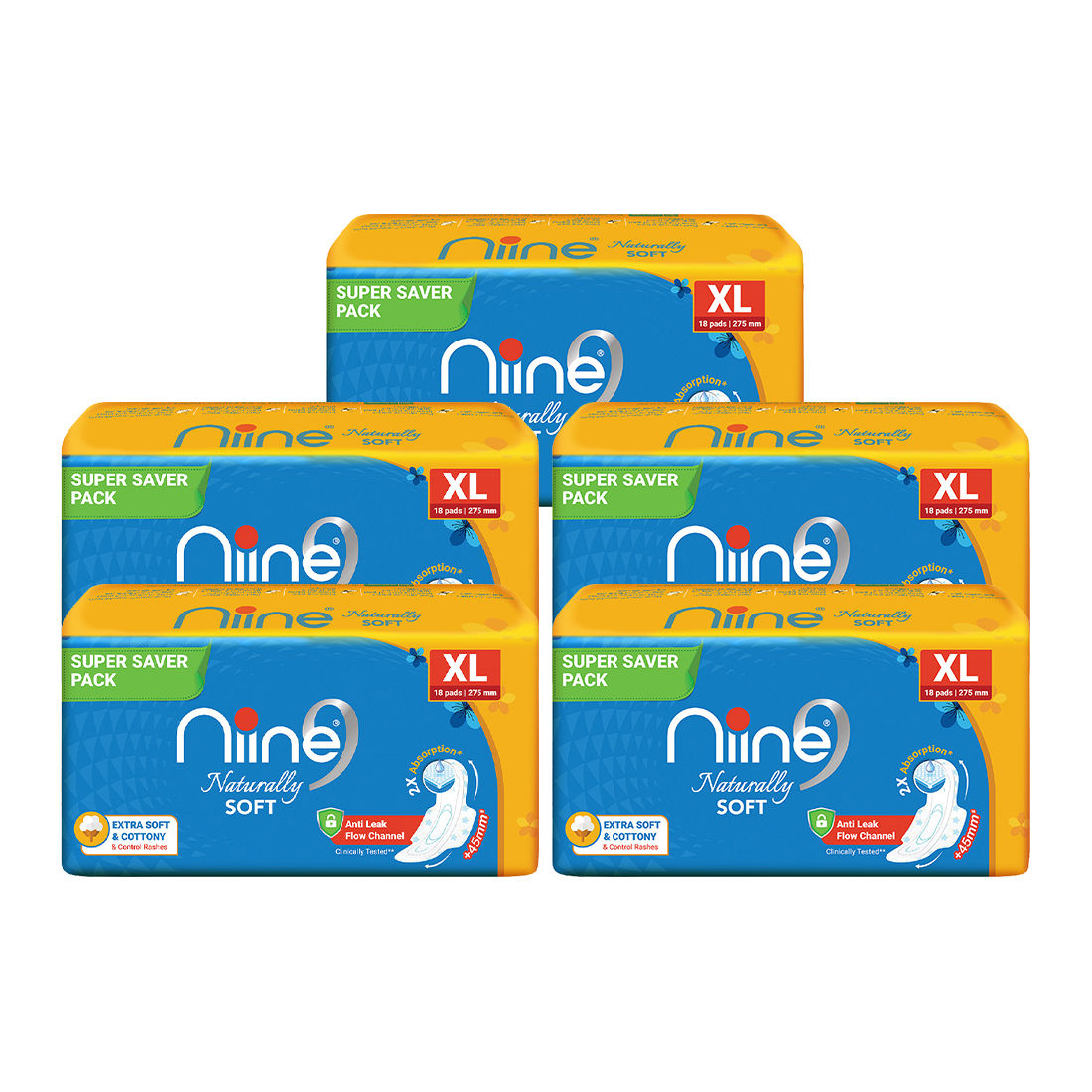 Niine Naturally Soft Extra Long Sanitary Pads for women (Pack of 5), 90 ...