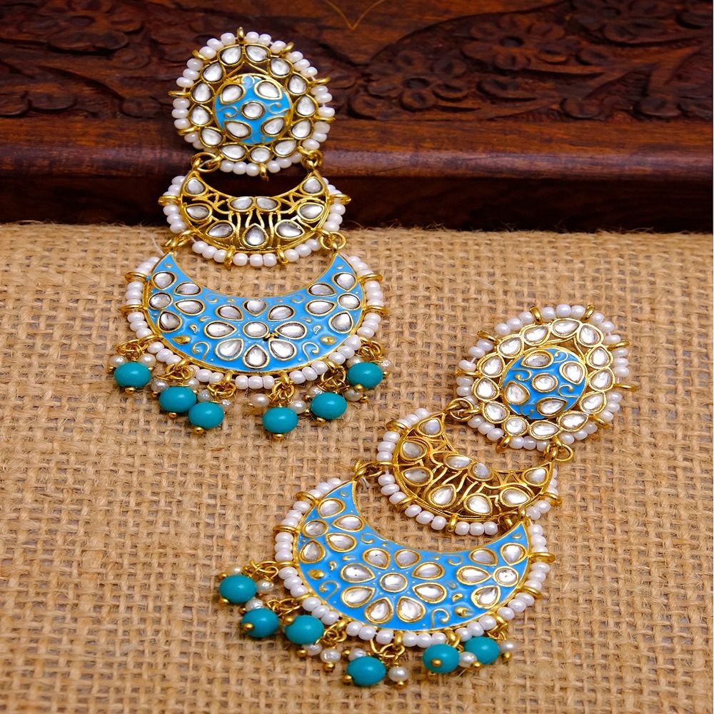 Crunchy Fashion Crunchy Fashion Sky Blue Meenakari Pearl Chandbali ...