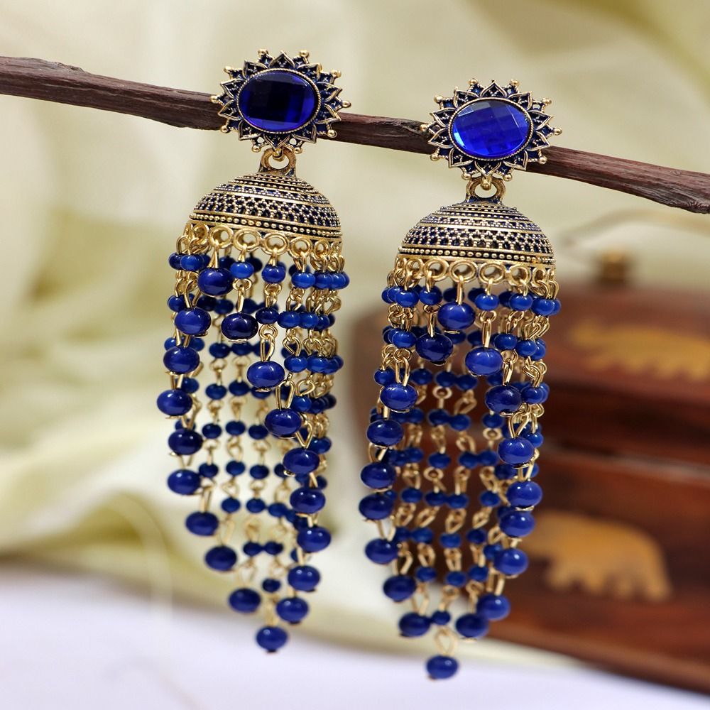 Crunchy Fashion Gold-Plated Stunning Designer Long Blue color Pearl ...