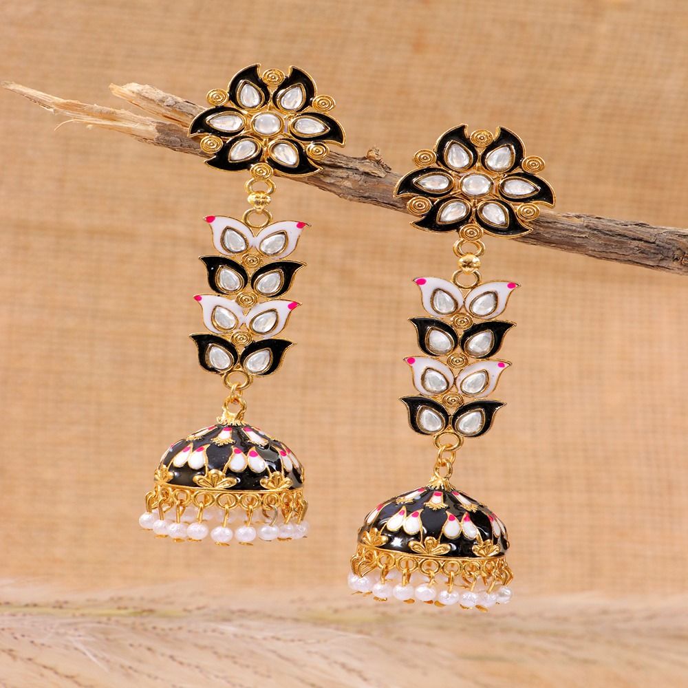 Crunchy Fashion Meenakari jhumka, traditional Long Black Jhumka ...