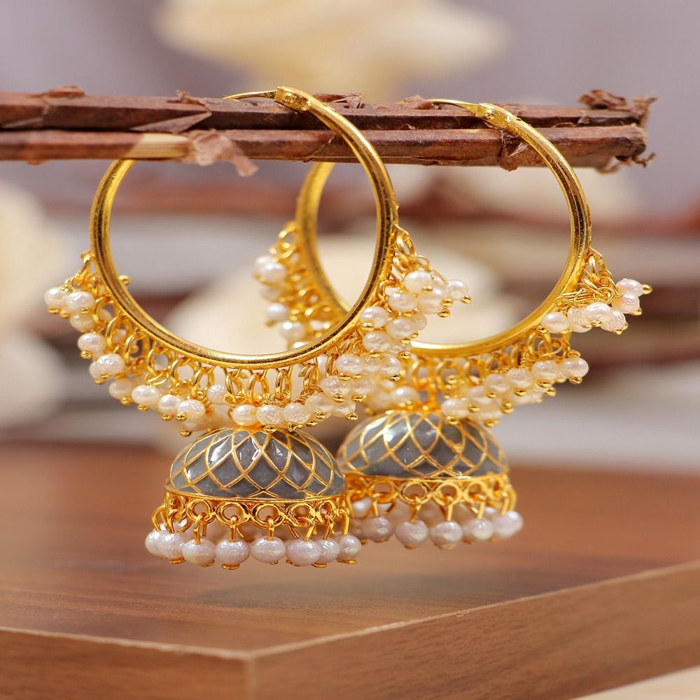 Crunchy Fashion Traditional Ethnic Meenakari Grey Jhumka Hoop Earring ...