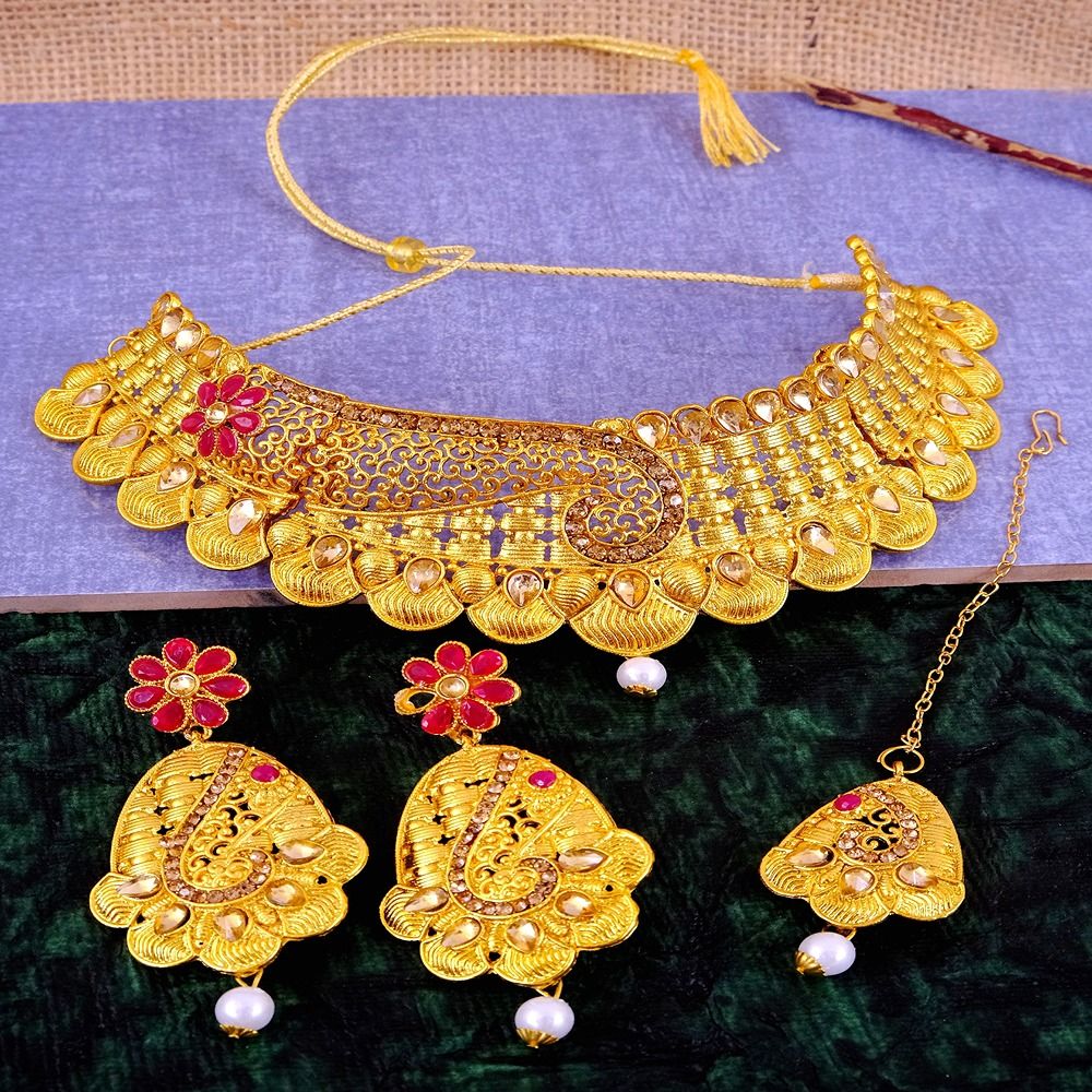 Crunchy Fashion Traditional Wedding Jewellery Set in Gold Plated with ...