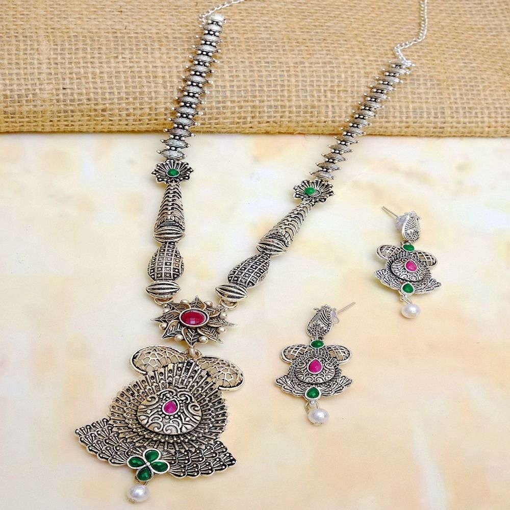 Crunchy Fashion Traditional Oxidised Silver-Plated Multi Layer Jali ...