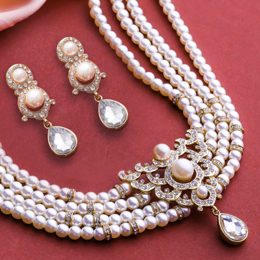 Estele Gold Plated Striking Pearl Drop Jewellery Set for Women