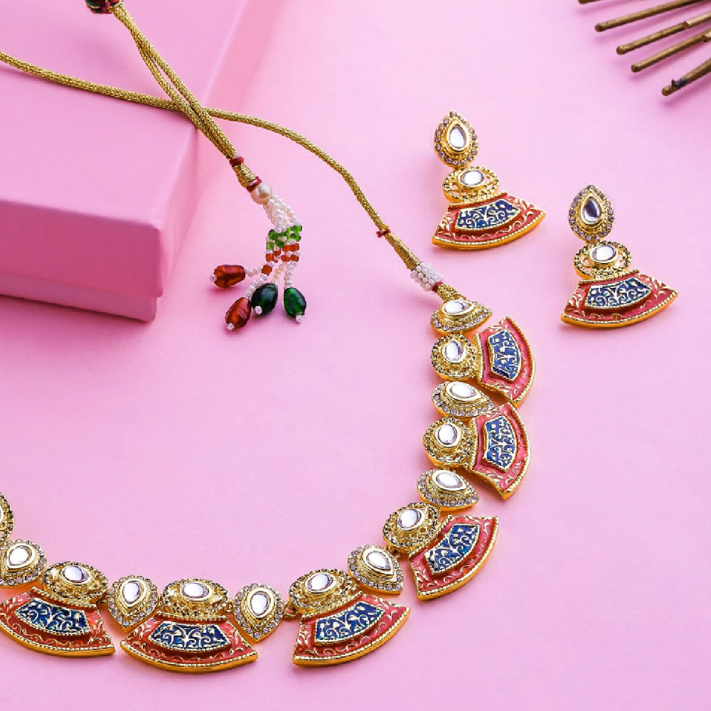 Estele Gold Plated Adorn Jewellery Set with Enamel for Women