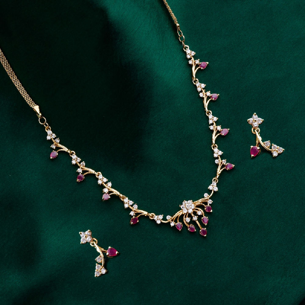 Estele Gold Plated CZ Blossom Designer Jewellery Set for Women