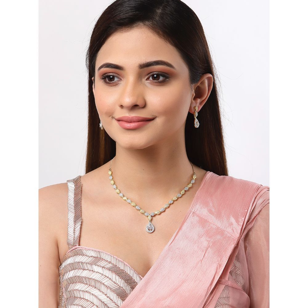 Zeneme Gold-Plated White America Diamond Studded Drop Pear White Stone ...