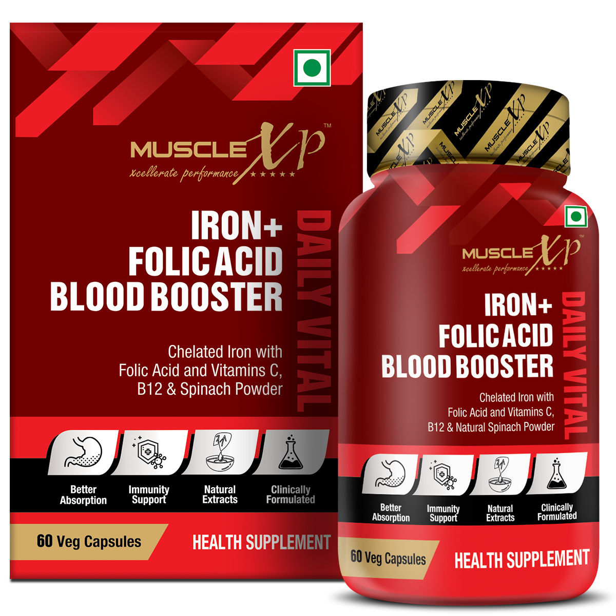 MuscleXP Iron + Folic Acid Blood Booster Daily Vital, Chelated Iron ...