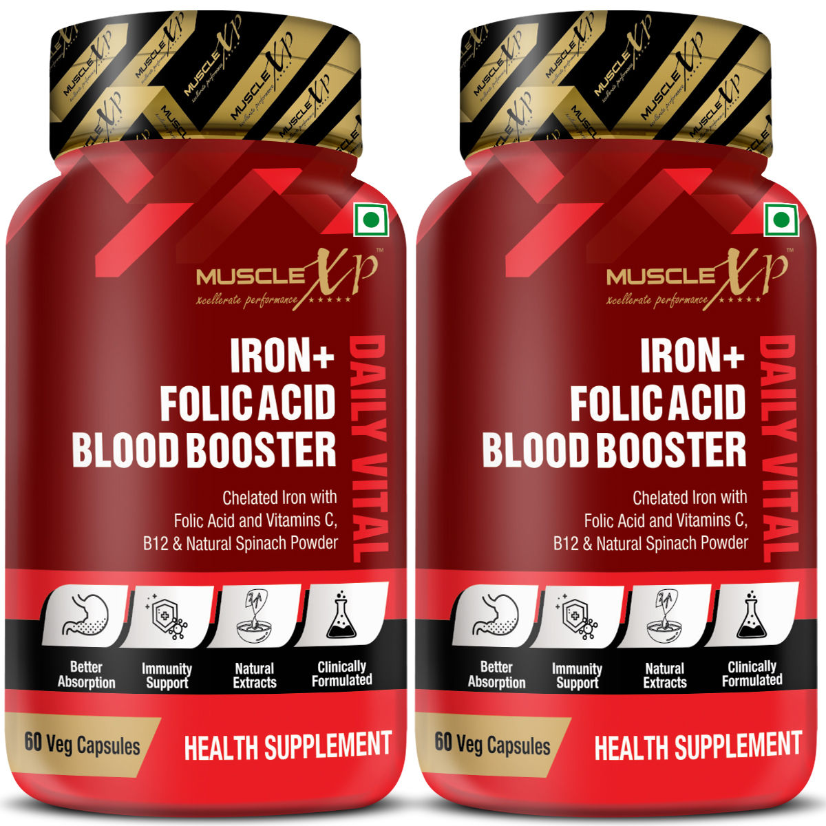 MuscleXP Iron + Folic Acid Blood Booster Daily Vital, Chelated Iron ...
