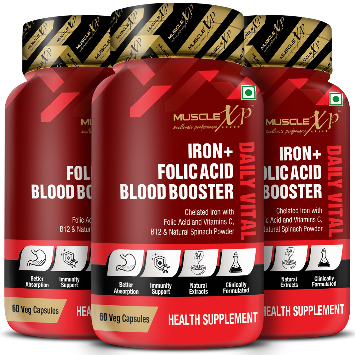 MuscleXP Iron + Folic Acid Blood Booster Daily Vital, Chelated Iron ...