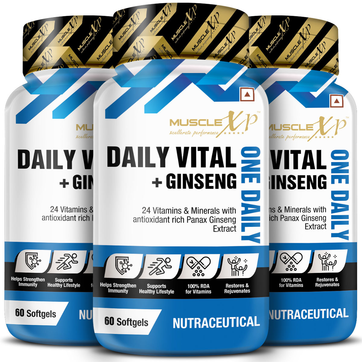 MuscleXP One Daily Vital + Ginseng Multivitamin with 24 Vitamins & Minerals + Panax Ginseng for ...