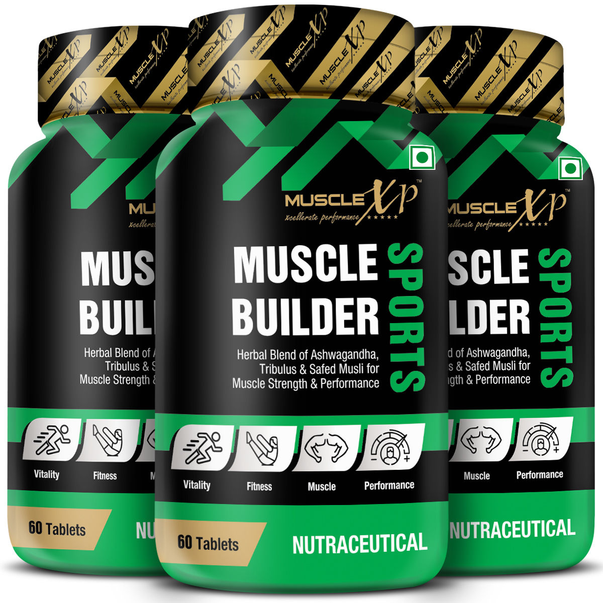 MuscleXP Muscle Builder Sports, Herbal Blend of Ashwagandha, Tribulus ...