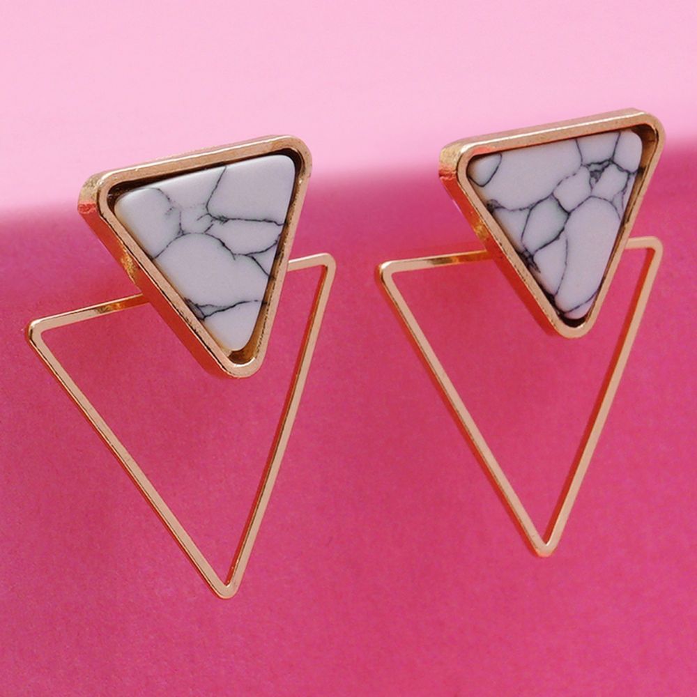Karatcart Gold Plated White Triangular Studs Earrings