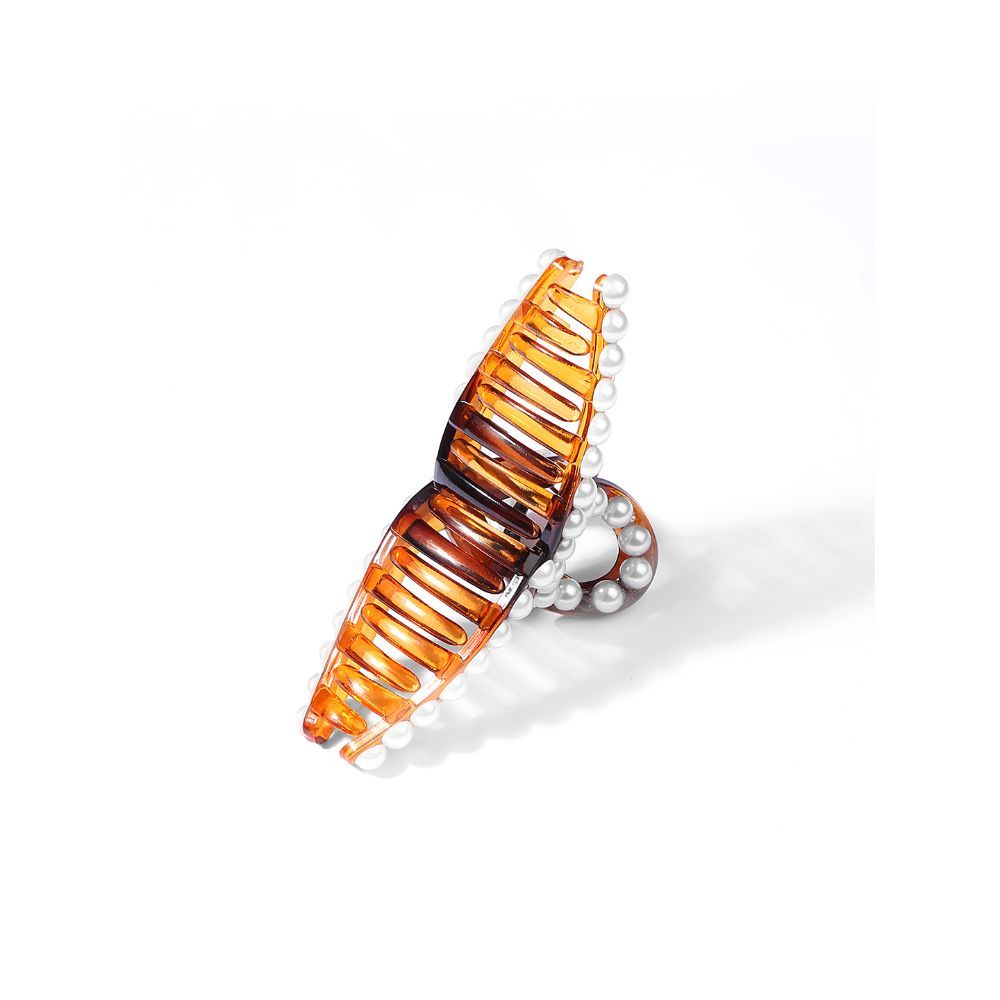 Lilly & Sparkle Brown Pearl Studded Hair Claw Clips ||Big Size Clutcher ...