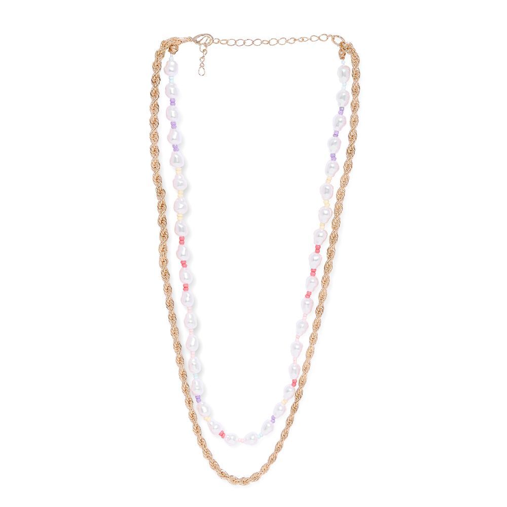 Lilly And Sparklegold Toned White Pearl Layered Necklace