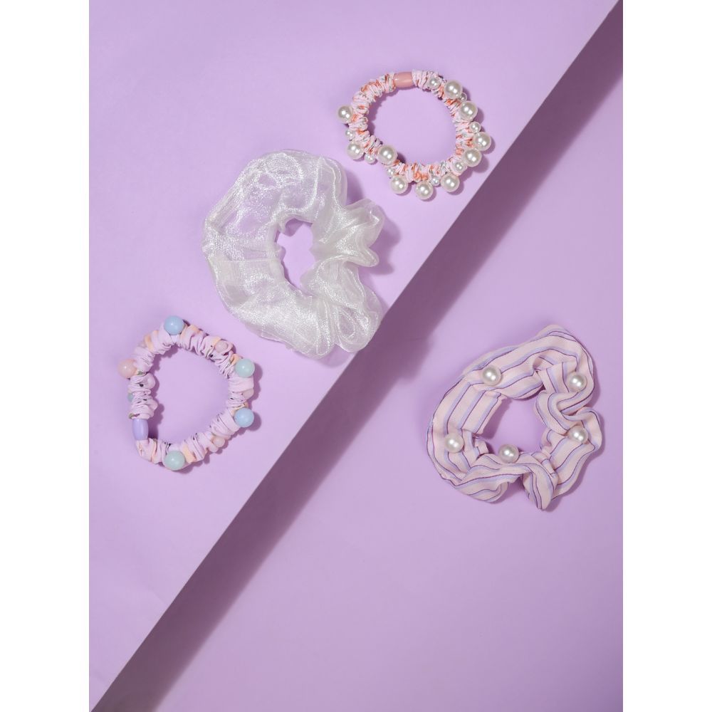 Lilly & Sparkle Multi Assorted Pearl Studded Scrunchies || Hair Rubber ...