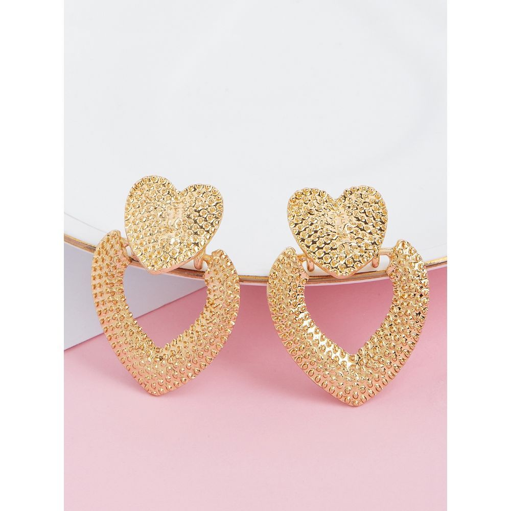 Lilly & Sparkle Gold Toned Heart Shaped Embossed Stud Earrings