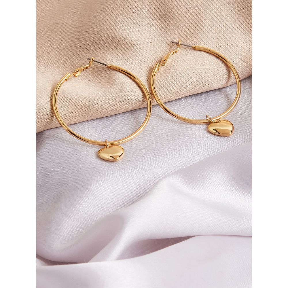 Lilly & Sparkle Gold Toned Hoop Earrings With Heart Charm