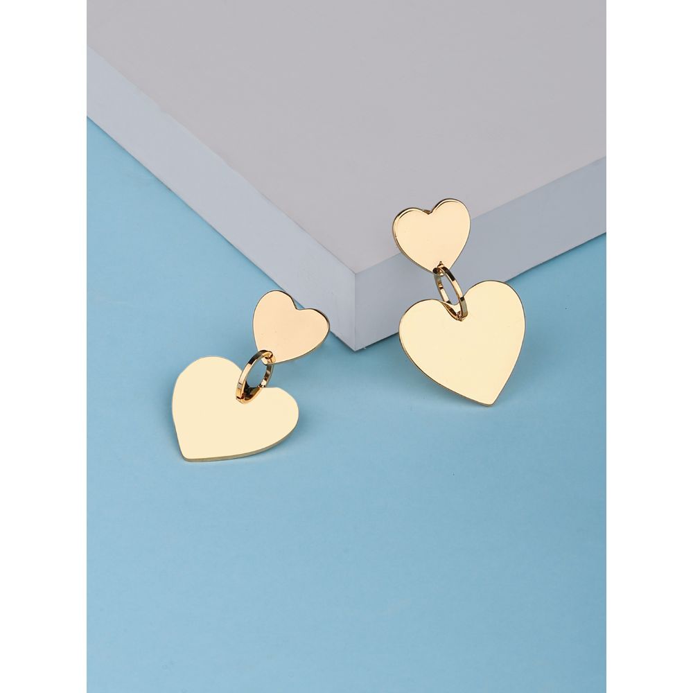Lilly & Sparkle Gold Toned Twin Heart Shaped Dangler Earrings