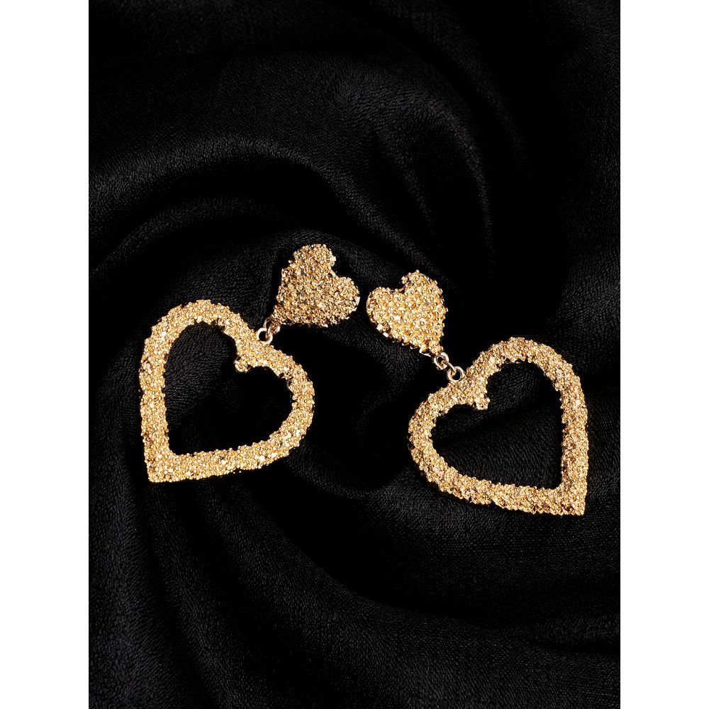 Lilly & Sparkle Gold Toned Heart Shaped Cutout Dangler Earrings