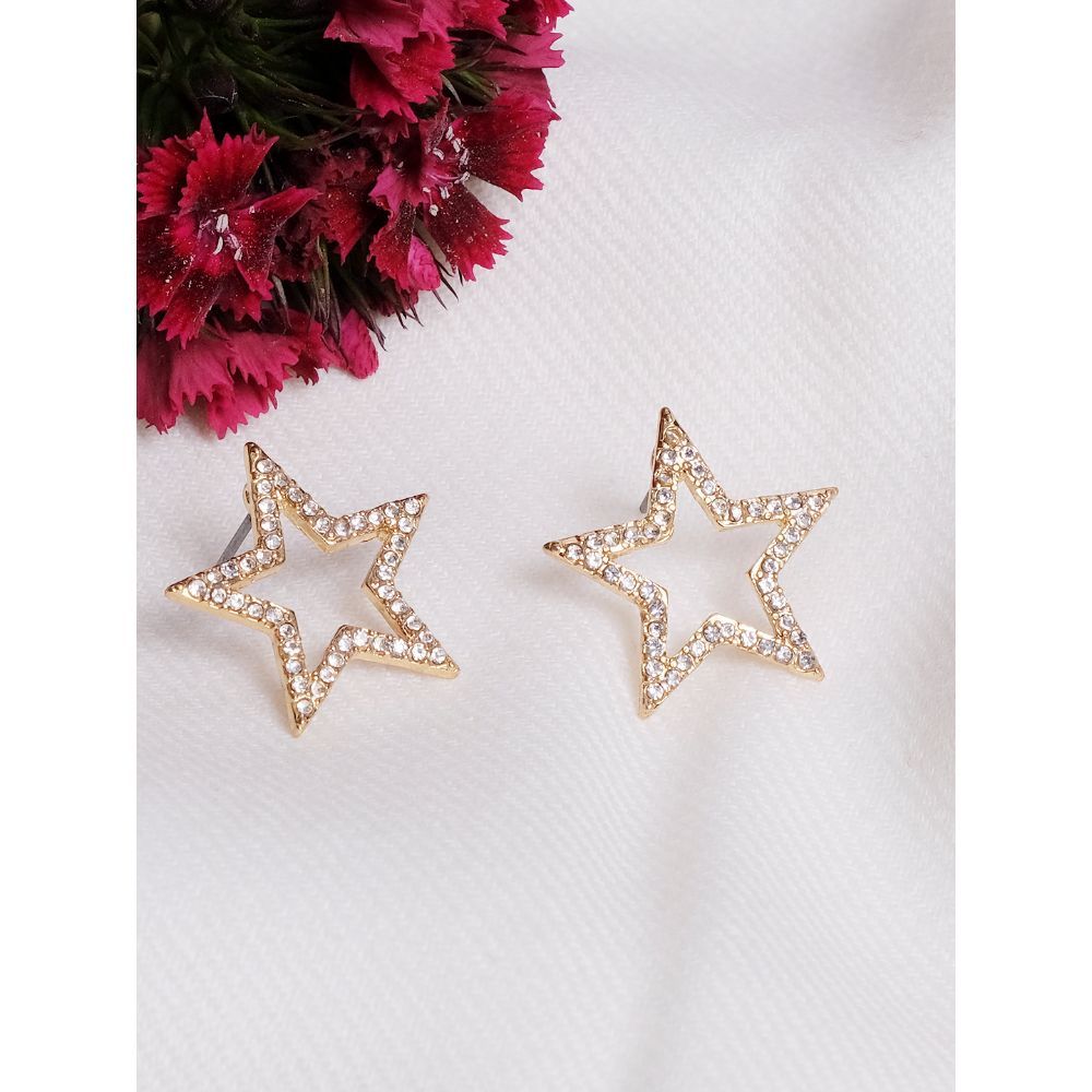 Lilly & Sparkle Gold Toned Crystal Studed Star Shaped Stud Earrings