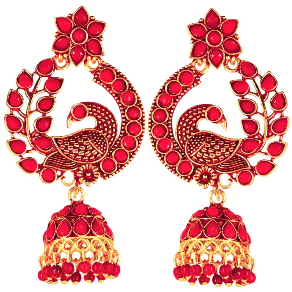 Fashion Frill Mayur Design Mesmerizing Gold Plated Green Red For Women ...