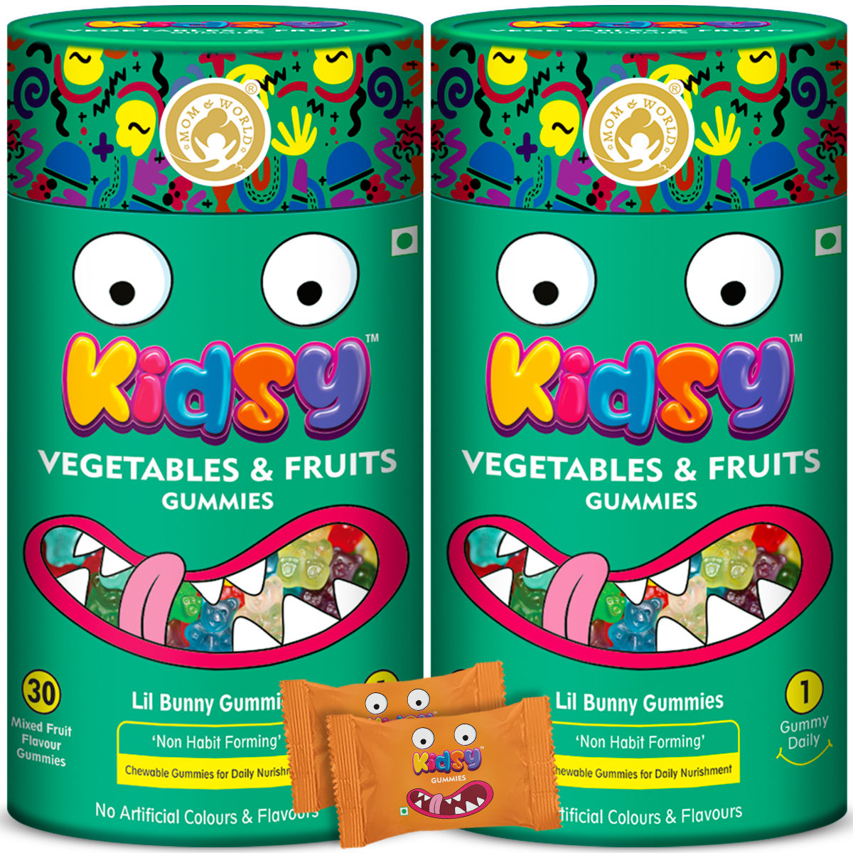 Mom & World Kidsy Vegetables & Fruits Gummies for Kids, Chewable ...