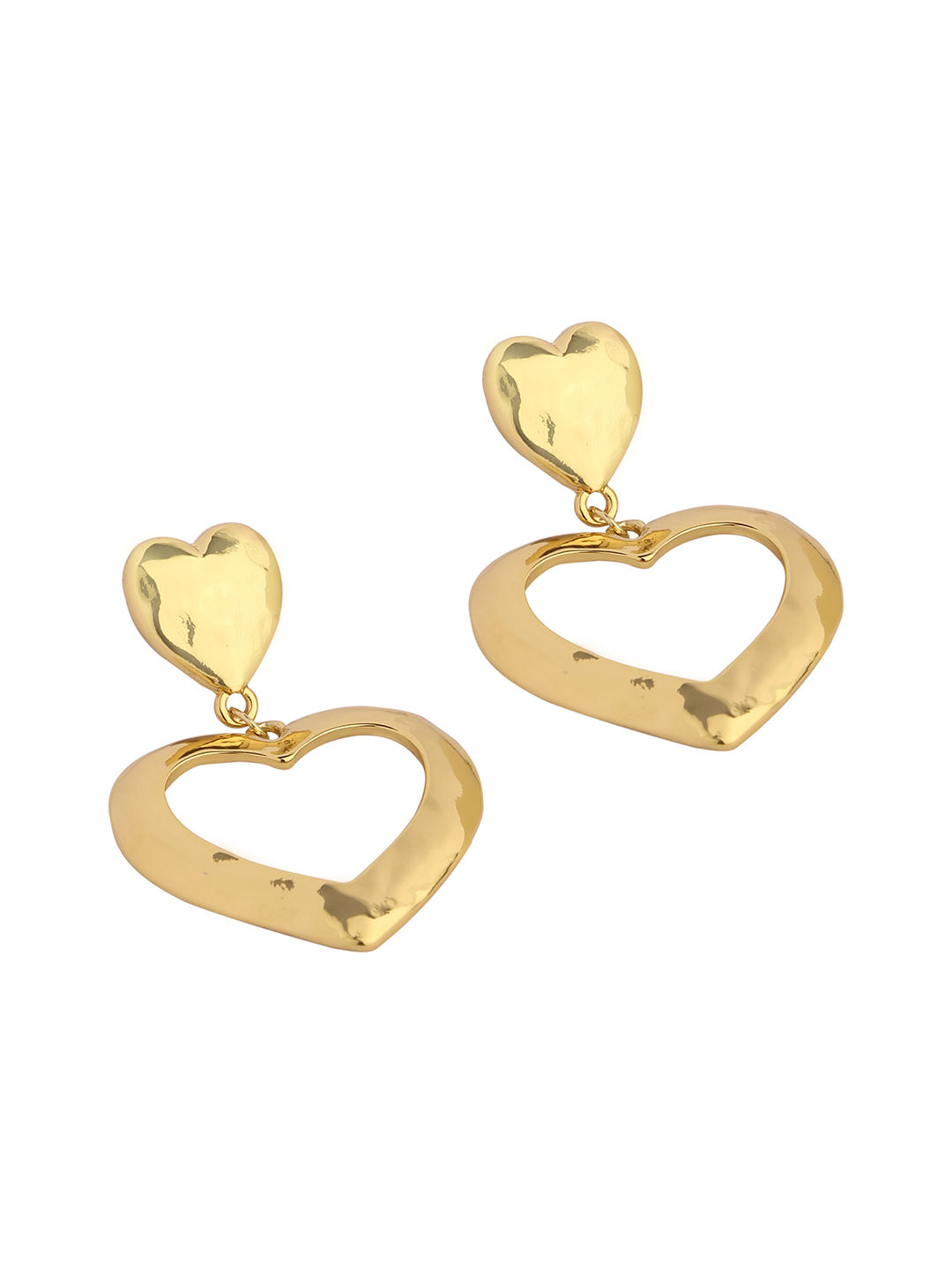 Lilly & Sparkle Gold Toned Hammered Heart Shaped Drop Earrings