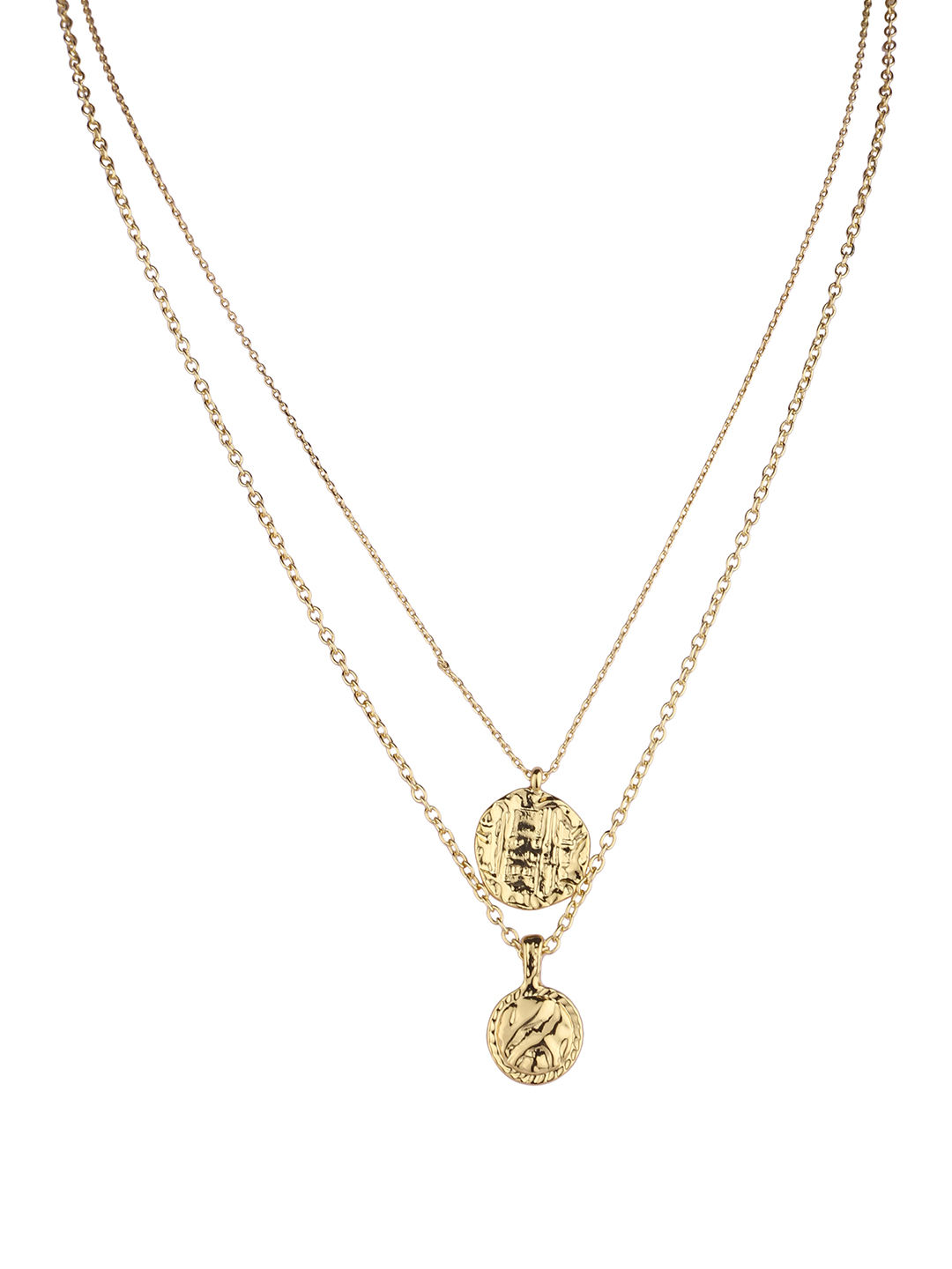Lilly & Sparkle Gold Toned Two Layered Necklace With Textured Coin Charm
