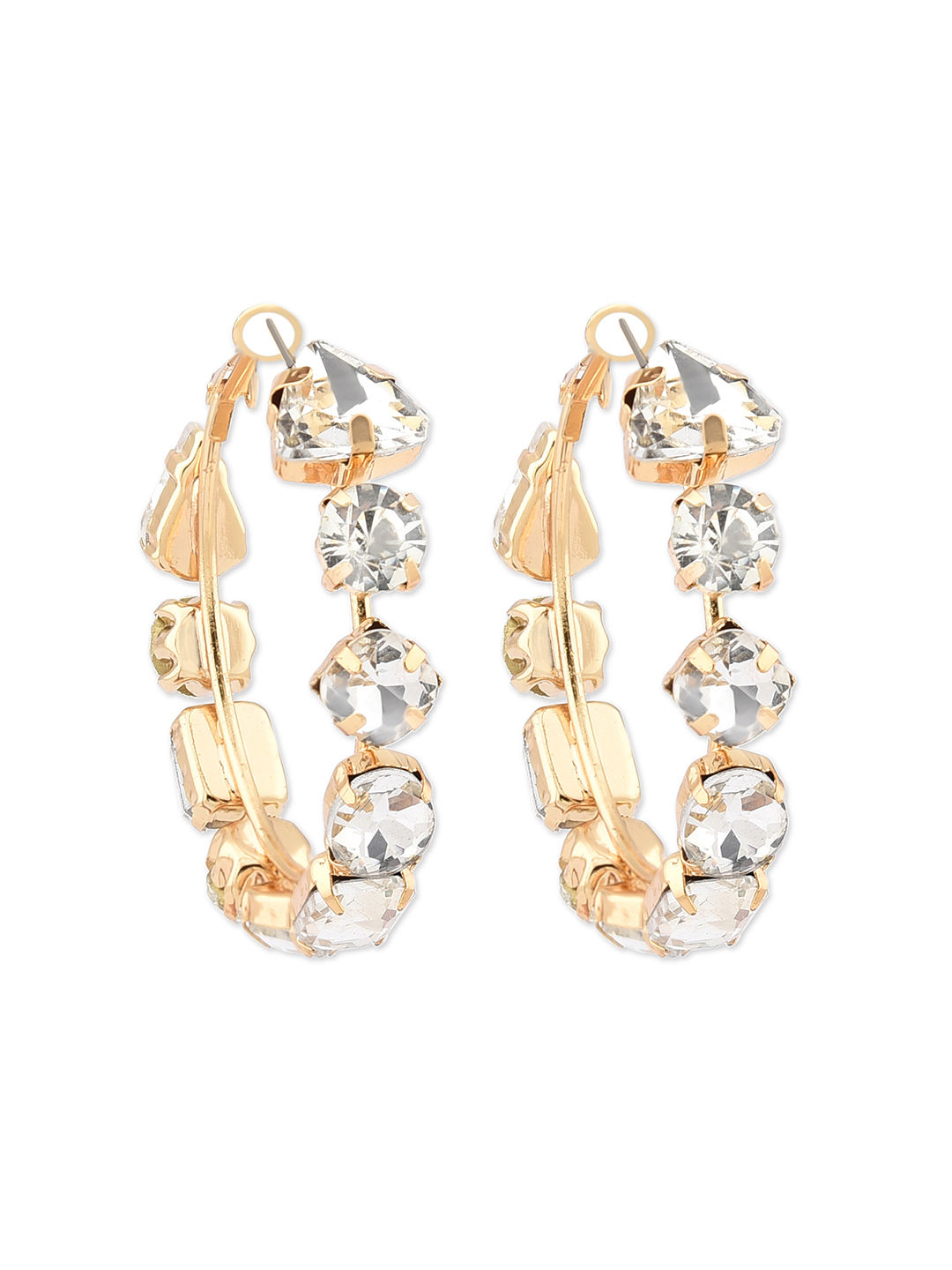 Lilly & Sparkle Gold Toned Geometric Stone Studded Hoop Earrings