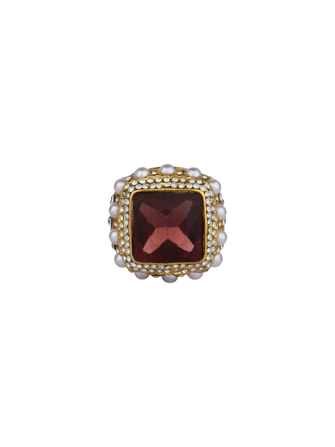 Lilly & Sparkle Gold toned cocktail ring with square brown stone