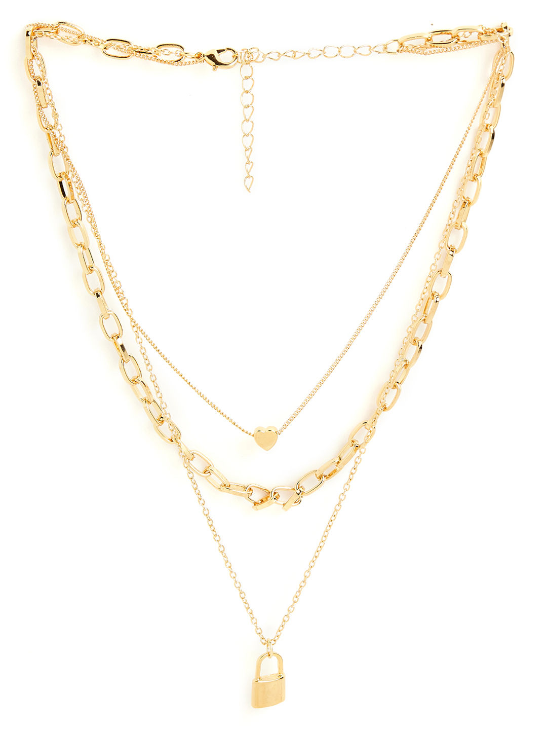 Lilly & Sparkle Gold Toned Three Layered Necklace With Link Chain Lock ...