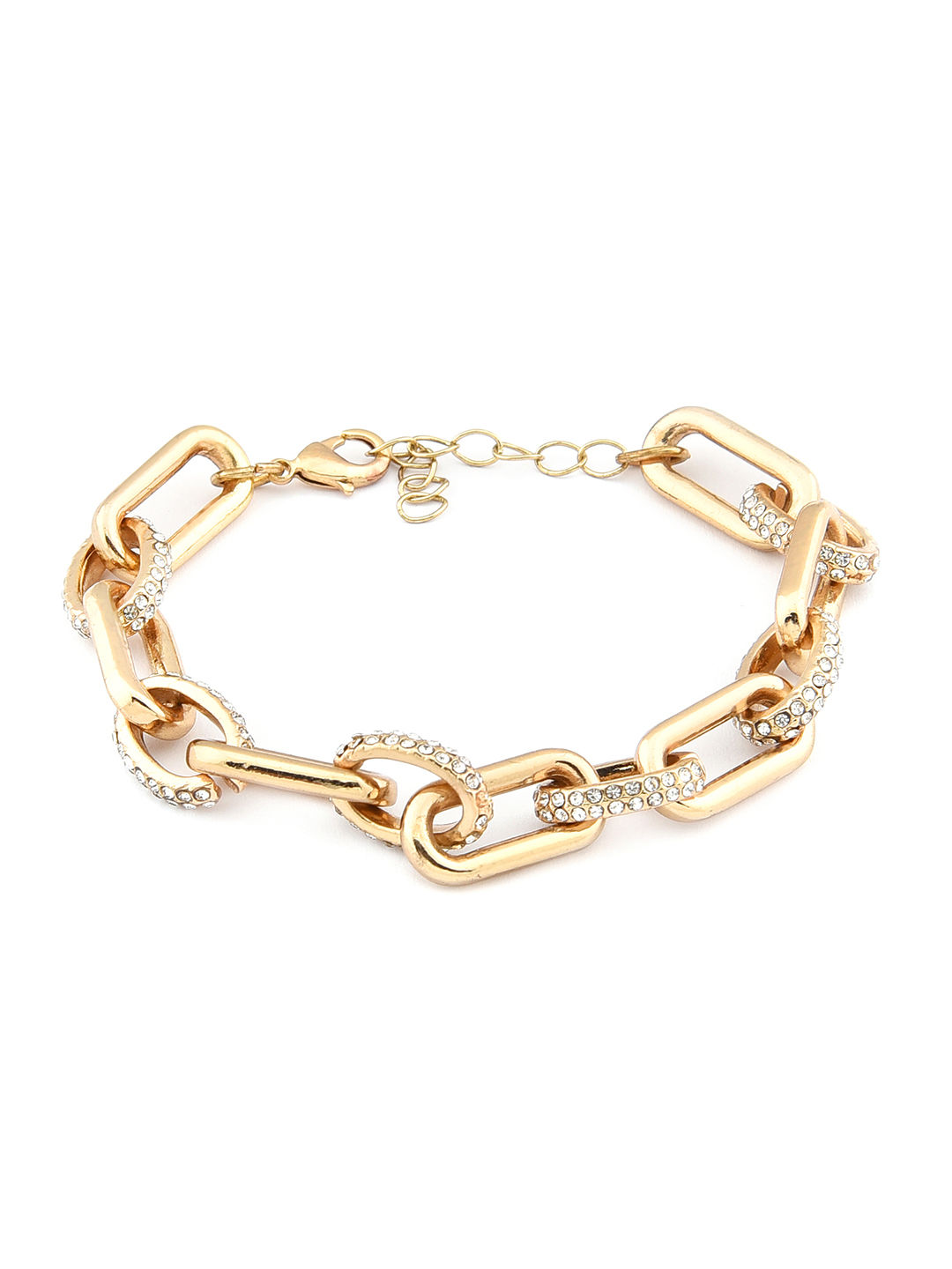 Lilly & Sparkle Gold Toned Crystal Studded Link Chain Bracelet