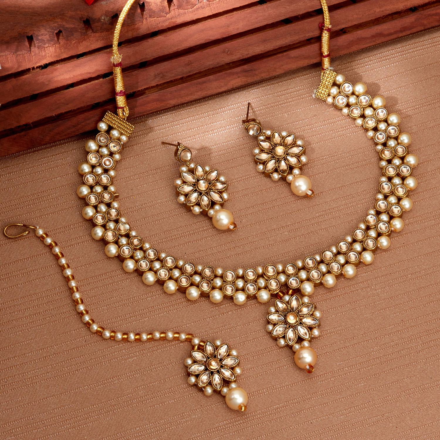 Sukkhi Traditional Gold Plated Kundan And Pearl Choker Necklace Set For Women