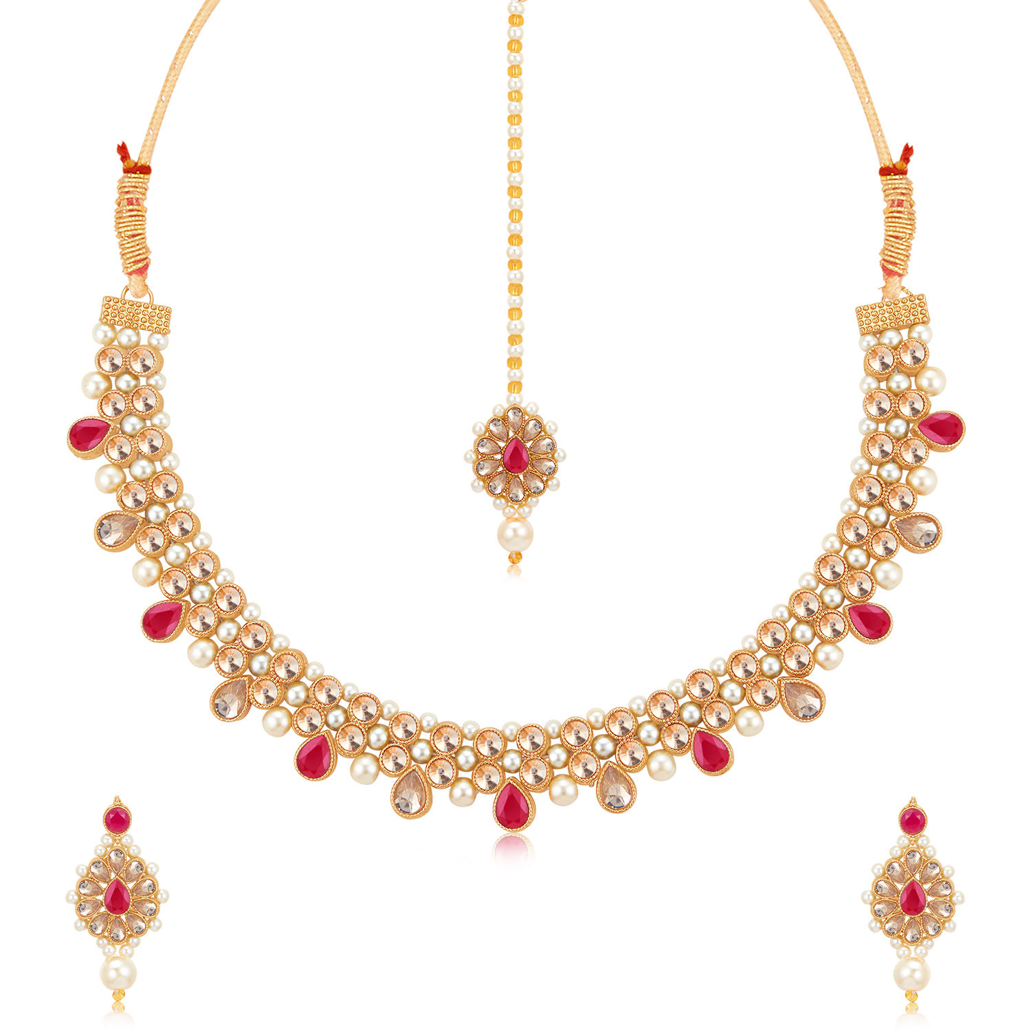Sukkhi Beautiful Gold Plated Kundan & Pearl Choker Necklace Set for Women