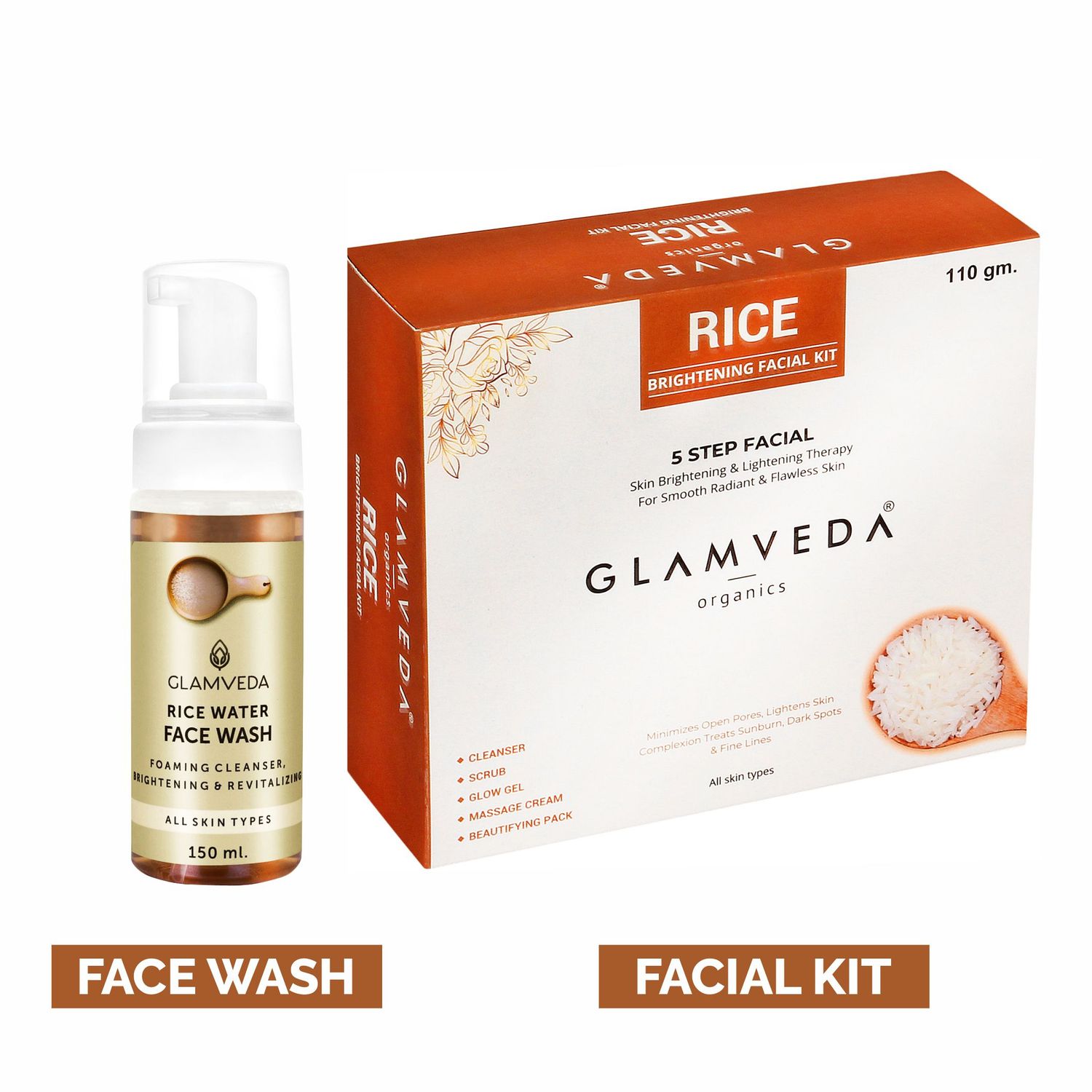 Buy Glamveda Rice Water Facial Kit & Face Wash Combo (260 g) Online ...