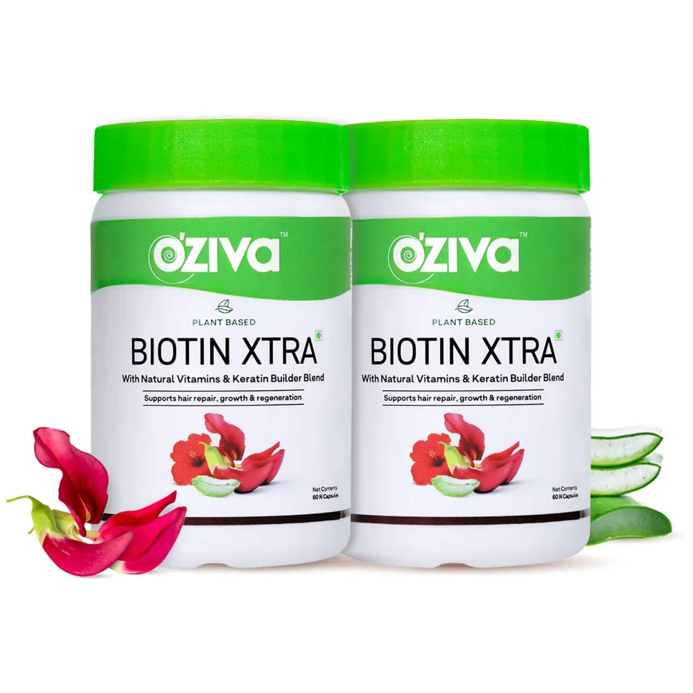 Oziva Plant Based Biotin Xtra with Keratin Builder for Hair Repair ...
