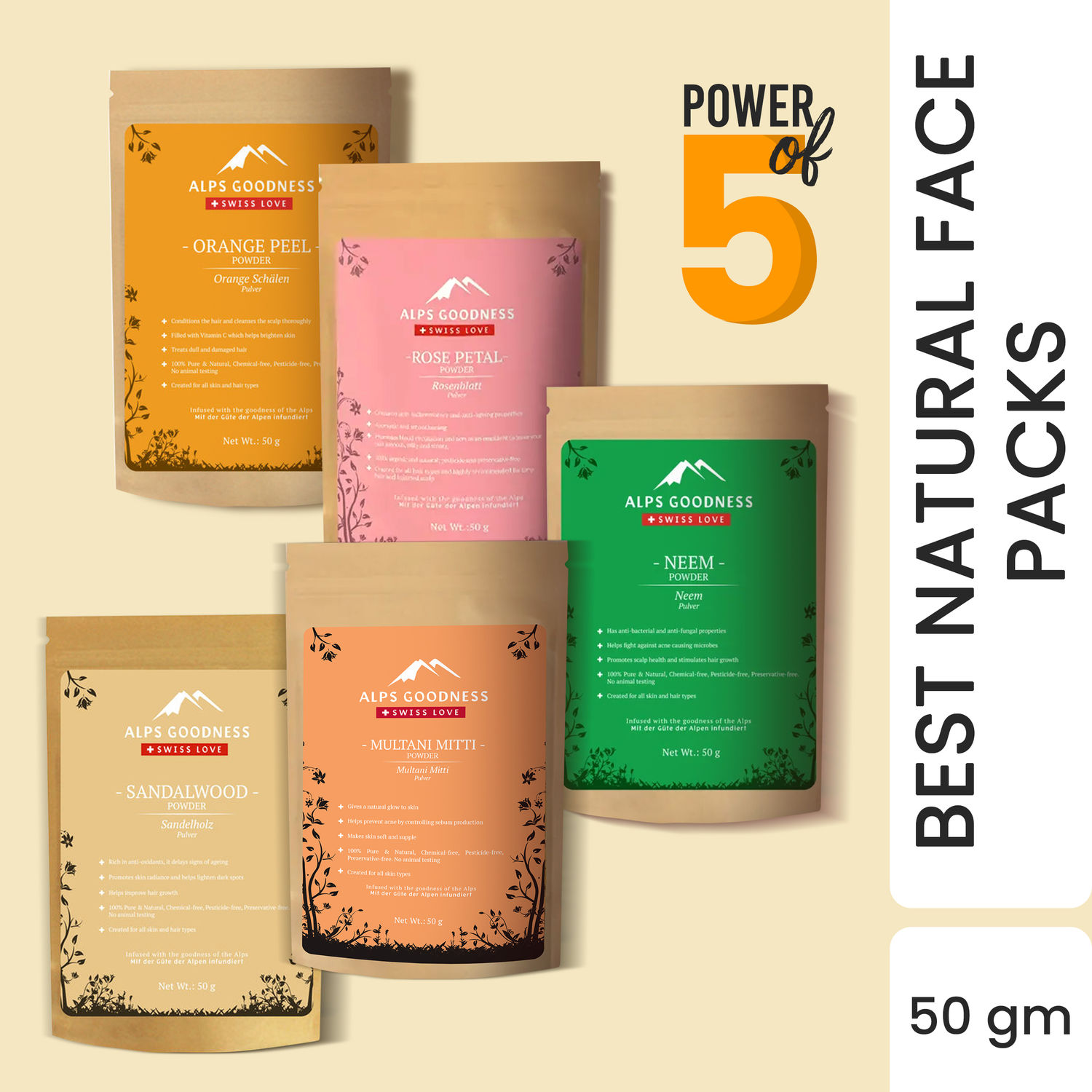 Alps Goodness Natural Powders Pack - Sandalwood + Multani Mitti ...