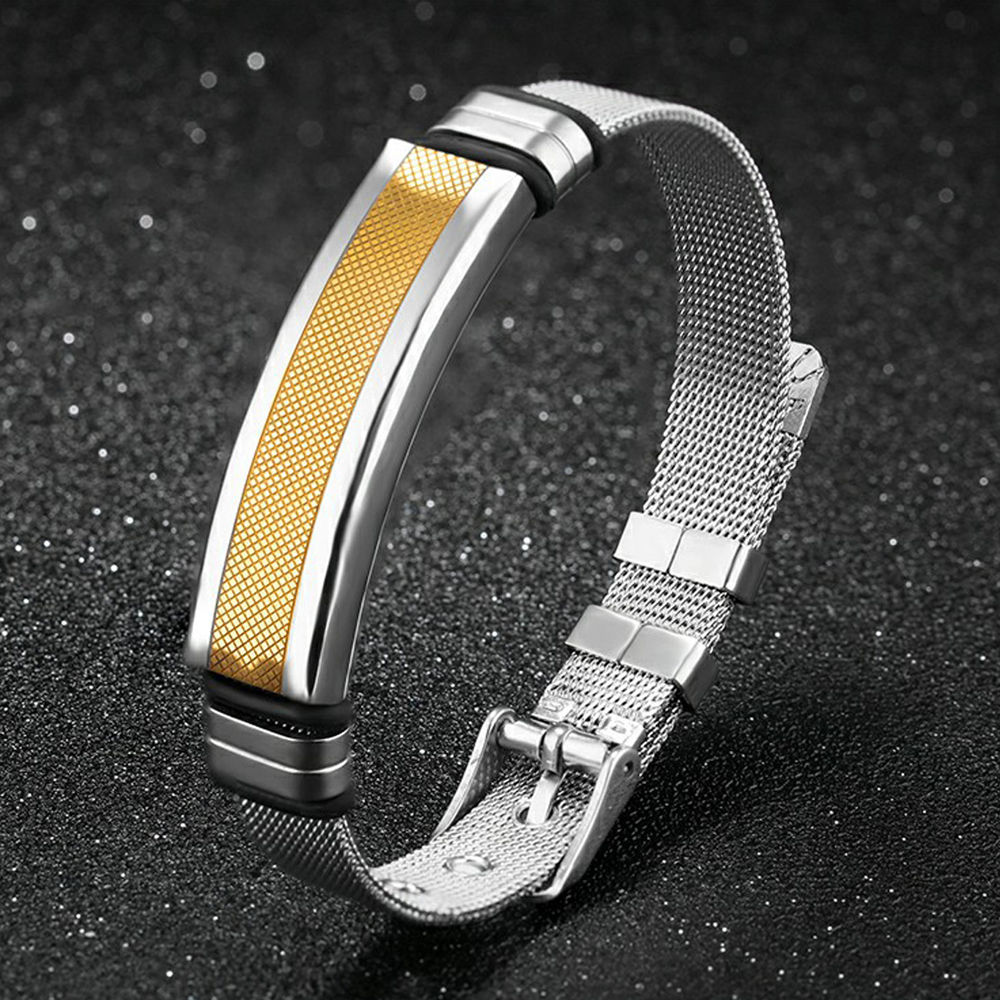Jewels Galaxy Men Gold-Toned Silver-Plated Textured Bracelet