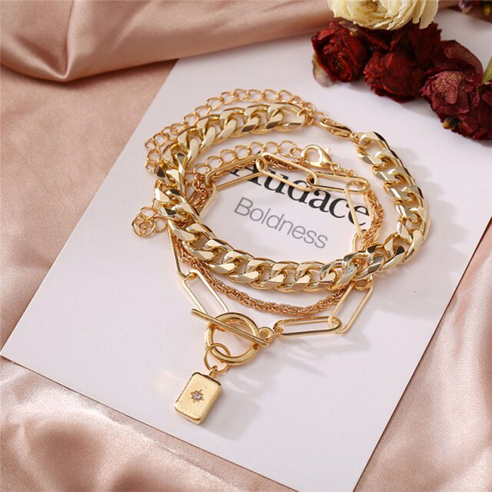Jewels Galaxy Stunning Gold Plated Multi Strand Bracelet For Women