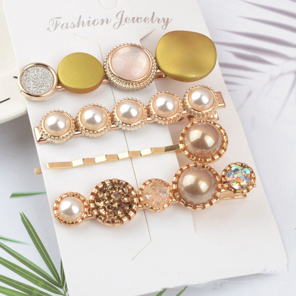 Jewels Galaxy Set of 4 Gold-Toned Beaded Hair Clips