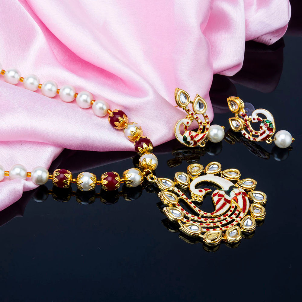 Jewels Galaxy Women Off-White Maroon Kundan Studded Beaded Enamelled ...