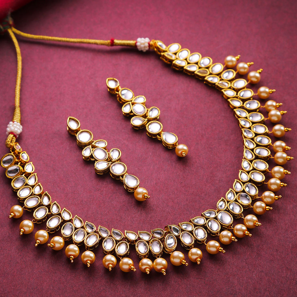 Jewels Galaxy Women Off-White Gold-Plated Stone-Studded Beaded ...